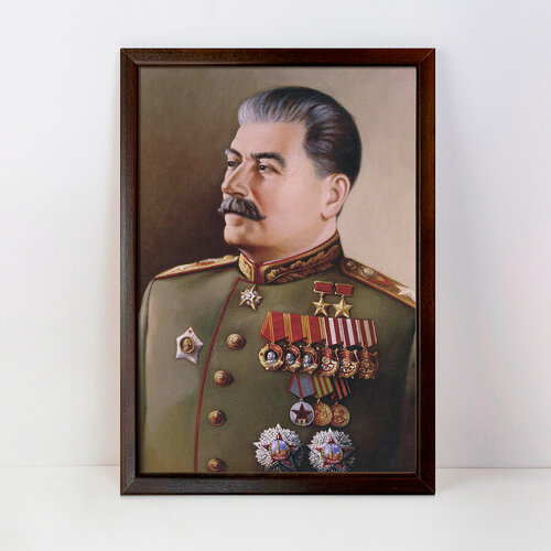 Портрет Сталина И. В. в рамке под дерево / А-2 (40x50 см.)