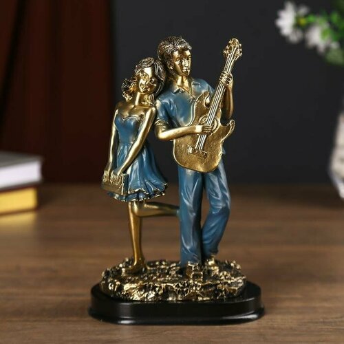 Сувенир полистоун "Парочка - свидание под гитару" серебро с синим 19х8х12 см микс