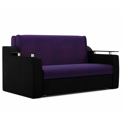 Прямой диван аккордеон Сенатор 160 велюр фиолетовый и черый