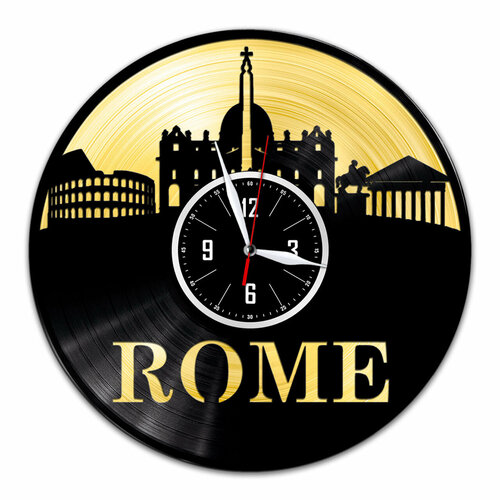 Рим - настенные часы из виниловой пластинки (с золотой подложкой)