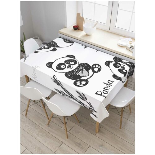 Скатерть прямоугольная JoyArty на кухонный стол "Любвеобильная панда" из оксфорда, 180x145 см