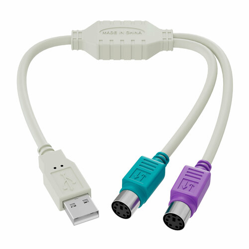 Адаптер переходник GSMIN BR-82C USB 2.0 (M) на 2 PS/2 (F) для мыши и клавиатуры (Белый)
