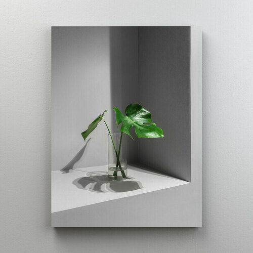 Интерьерная картина на холсте "Растения - листья зеленой монстеры" размер 22x30 см