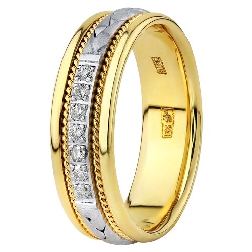 Кольцо обручальное Юверос, комбинированное золото, 585 проба, бриллиант, размер 16.5, белый