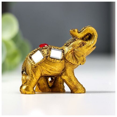 Сувенир полистоун "Маленький слон с мозаикой зеркальной и рубином на попоне" 3,8х3,5х1,8 см 544919./В упаковке шт: 1