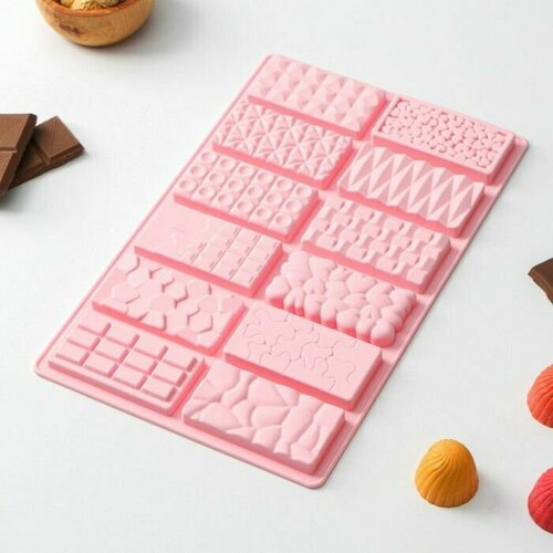 Силиконовая для шоколада Шоколадное ассорти, 26,5x16,8x0,7 см, 12 ячеек, цвет розовый