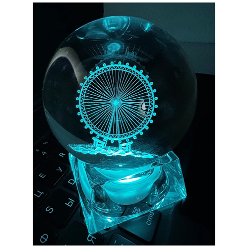 Хрустальный шар маленький (диаметр 5 см), 3D светильник настольный "Чертово колесо"