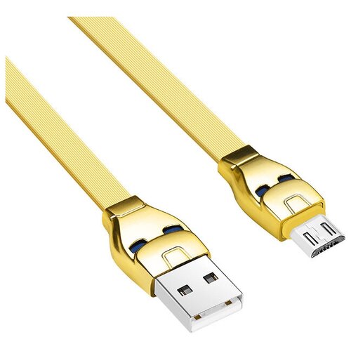 Кабель USB - микро USB HOCO U14 Steel man, 1.2м, плоский, 2.4A, силикон, цвет: золотой