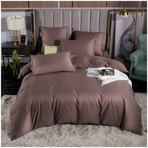 Комплект постельного белья VIVA HOME TEXTILE Элитный OCE017 Евро 4, 2-спальное с европростыней, мако-сатин, Темноватый розово-коричневый