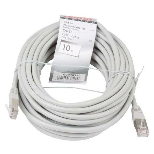 Кабель Hama патч-корд 8p8c (RJ45) (m-m), CAT5e, STP, 10 м, 1000 Мбит/с, серый H-30590