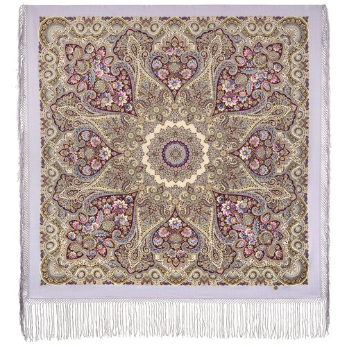 Платок Павловопосадская платочная мануфактура,148х148 см, серый, розовый