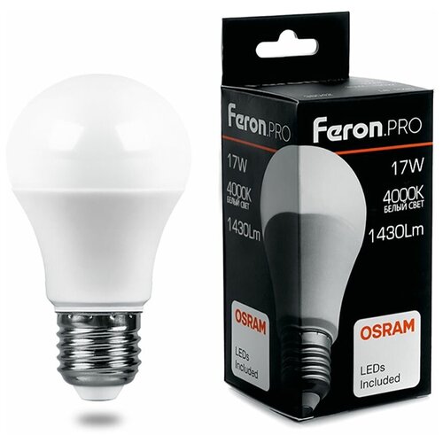 Лампа светодиодная Feron LB-1017 38039, E27, A65, 17 Вт, 4000 К