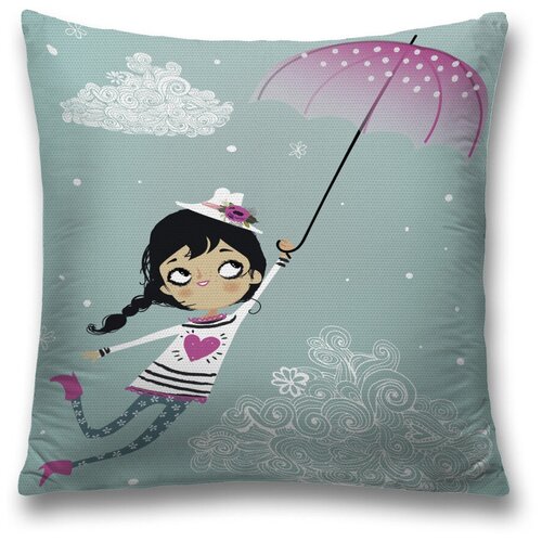 Наволочка декоративная на молнии, чехол на подушку JoyArty "Полет на зонтике" 45х45 см