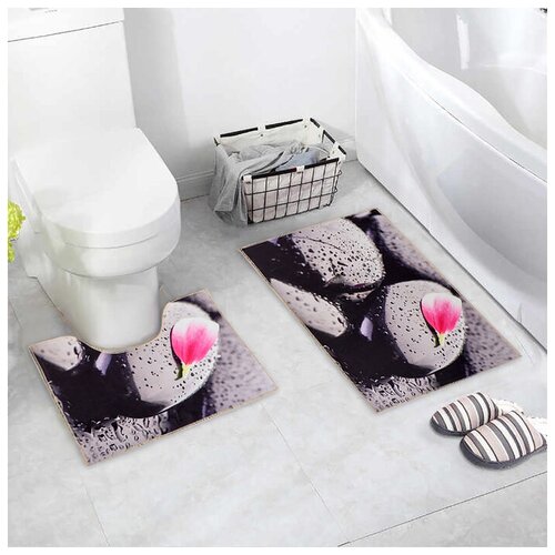 Набор ковриков для ванны и туалета Доляна "Камни", 2 шт: 40x45, 45x75 см./В упаковке шт: 1