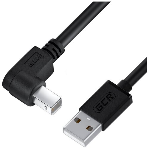 GCR Кабель 0.5m USB 2.0 AM/BM угловой левый черный 28/24 AWG (GCR-UPC3ML)