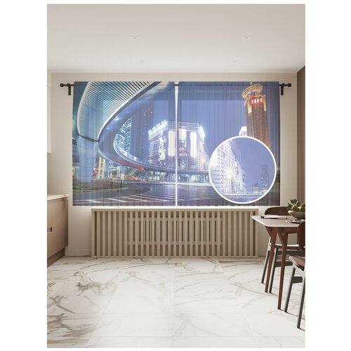 Тюль для кухни и спальни JoyArty "Шанхай", 2 полотна со шторной лентой шириной по 145 см, высота 180 см.