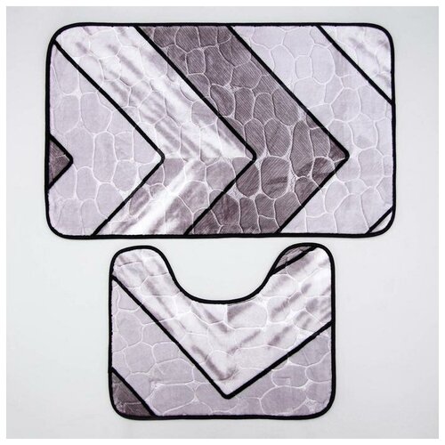 Набор ковриков для ванны и туалета Доляна «Галька геометрическая», 2 шт: 40×50, 50×80 см, цвет микс