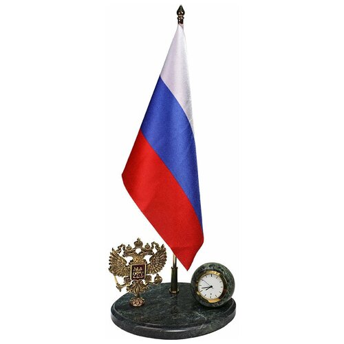 Подарки Настольные часы "Российская Федерация" из бронзы и змеевика (33,5 см)