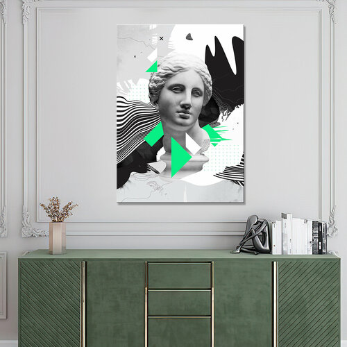 Картина интерьерная - Античный бюст женщины зелёные узоры 20х30