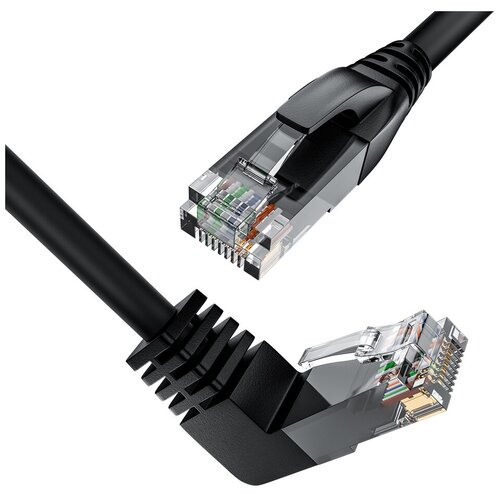 GCR Патч-корд 1.5m UTP кат.6, черный, верхний угол, литой, ethernet high speed, RJ45, T568B