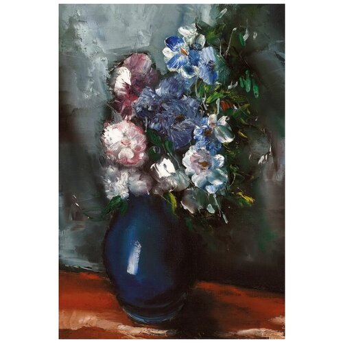 Репродукция на холсте Букет в синей вазе (Bouquet in blue vase) №4 Вламинк Морис 30см. x 44см.