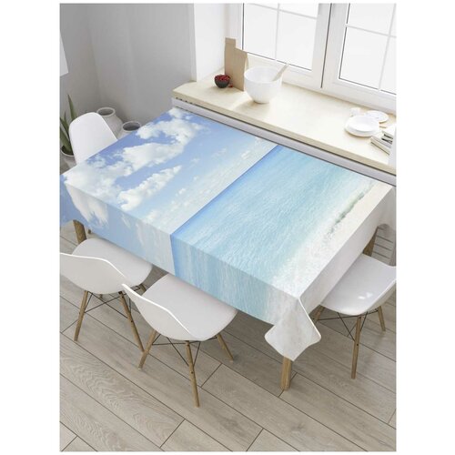 Прямоугольная водоотталкивающая скатерть на стол JoyArty с рисунком "Лазурный берег" 120 на 145 смголубой, белый, синий