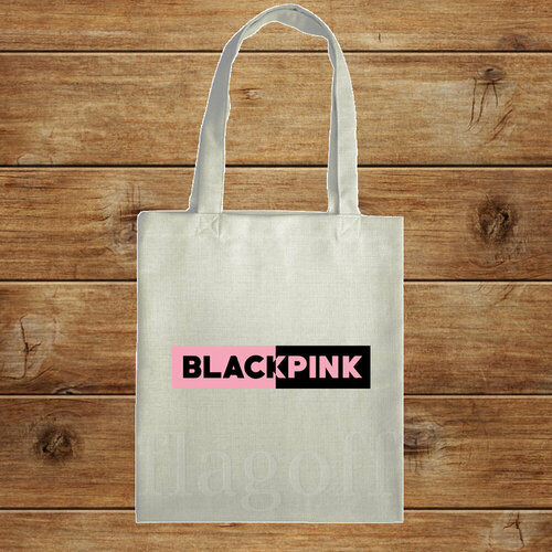 Сумка шоппер  лен по аниме Blackpink / Black pink / Блек пинк №5, бежевый