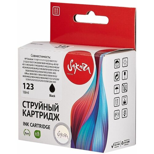 3 шт. Картридж струйный Sakura 123 / F6V17AE черный, пигментный тип, 18 мл, 600 стр. для HP (SIF6V17AE)