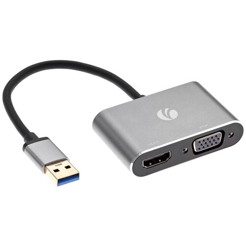Кабель-переходник USB 3.0 (Am) --> HDMI(f)+VGA(f), Aluminum Shell, VCOM