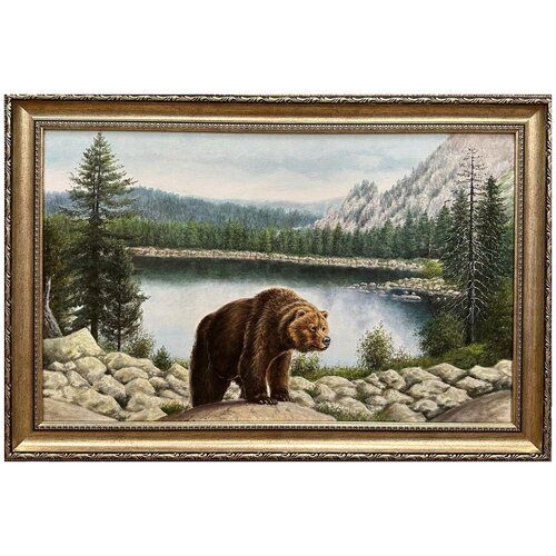 Картина маслом, анималистика "Медведь у озера"