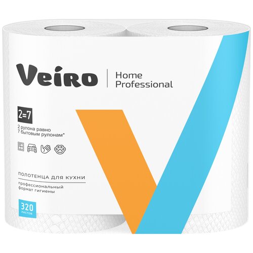 Полотенца бумажные Veiro Home Professional К301 белые двухслойные 2 рул. 320 лист. 20 х 22 см