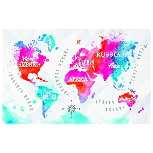 Постер на холсте Цветная карта мира 78см. x 50см.