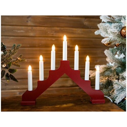 Светильник-горка рождественская ADA (бордовый) на 7 свечей, 37х30 см, STAR trading 286-15-1