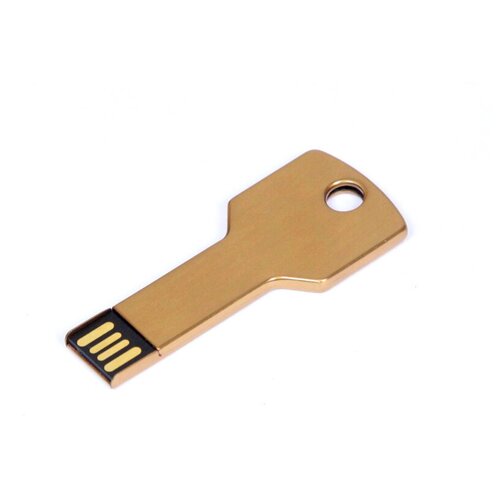 Металлическая флешка Ключ для нанесения логотипа (128 Гб / GB USB 2.0 Золотой/Gold KEY Гравировка логотипа компании)