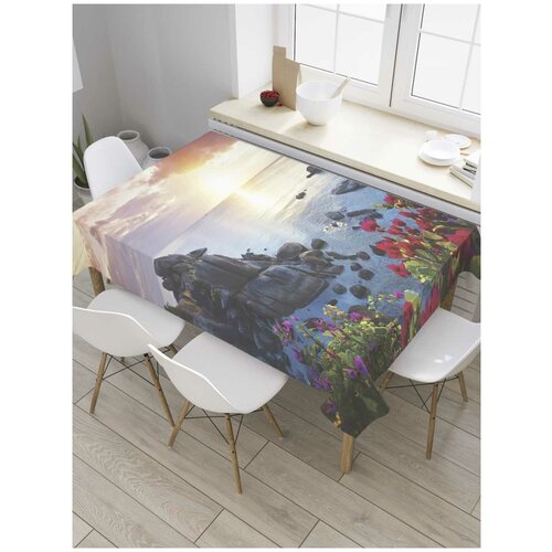 Скатерть прямоугольная JoyArty на кухонный стол "Цветы у обрыва" из оксфорда, 180x145 см