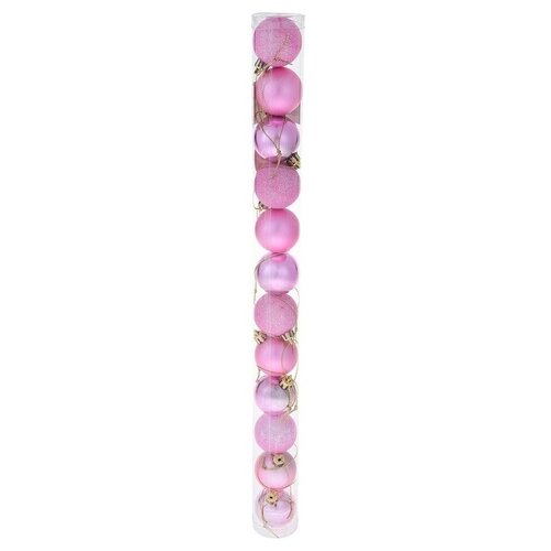 Набор елочных шаров Зимнее волшебство Перелив ассорти 1023306, розовый, 4 см, 12 шт.