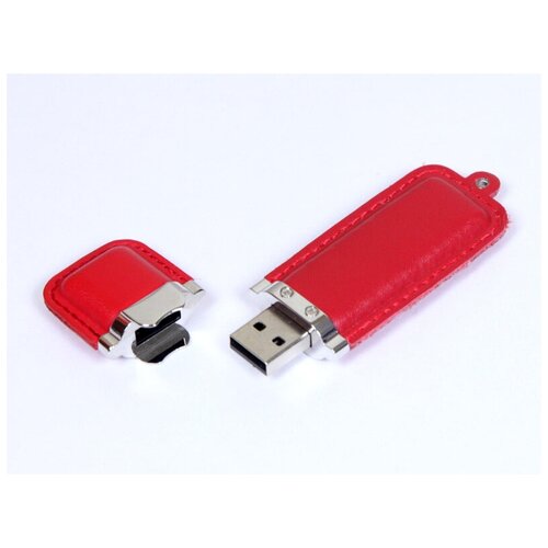 Кожаная флешка классической прямоугольной формы (64 Гб / GB USB 2.0 Красный/Red 215 Оригинальная флешка необычный подарок для учителя)