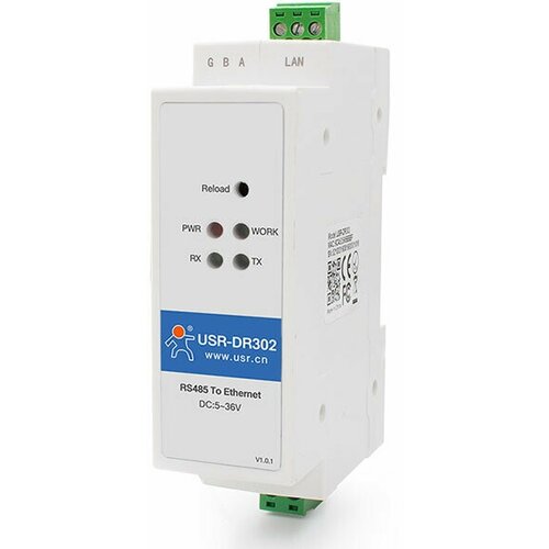 Преобразователь интерфейсов USR IoT USR-DR302 RS485/Ethernet на DIN-рейку
