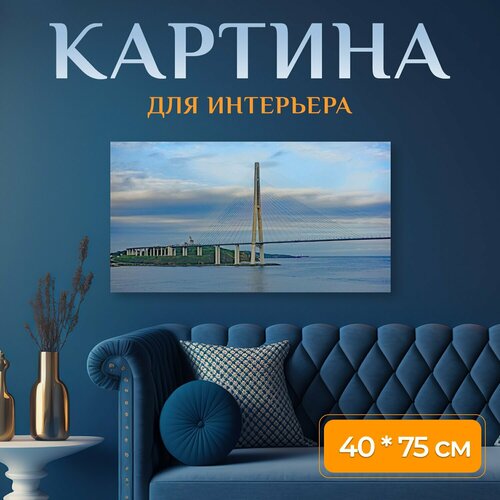 Картина на холсте "Русский мост, россия, вода" на подрамнике 75х40 см. для интерьера
