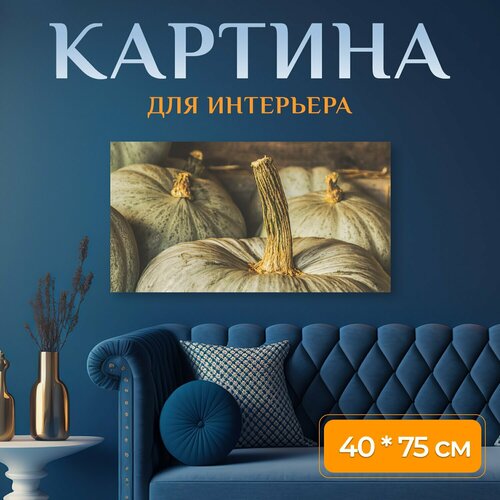 Картина на холсте "Тыква, осень, украшение" на подрамнике 75х40 см. для интерьера