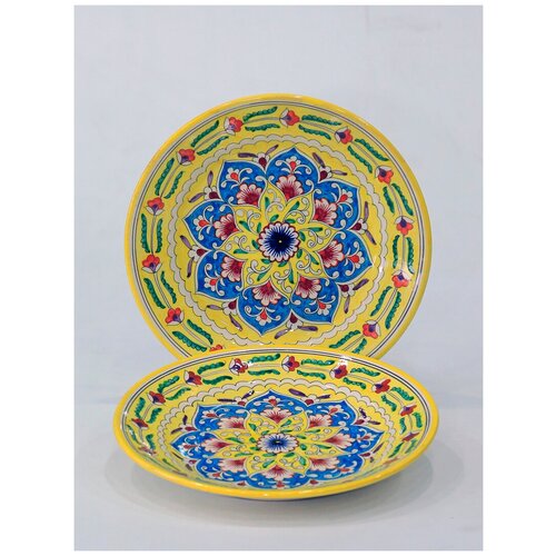 Набор тарелок (2 шт) 26 см, с ручной росписью / Тарелка / Узбекская посуда (модель Т26-2РК443)