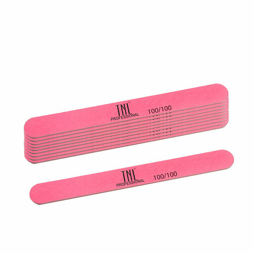TNL, набор пилок для ногтей узкая 100/100 высокое качество (пластиковая основа, розовые), 10 шт