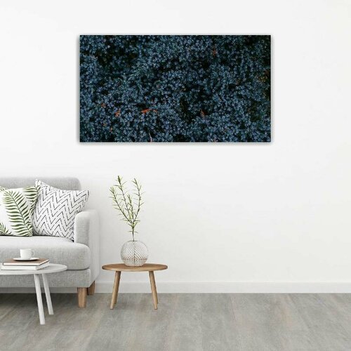 Картина на холсте 60x110 LinxOne "Дерево синий растение узор осень" интерьерная для дома / на стену / на кухню / с подрамником