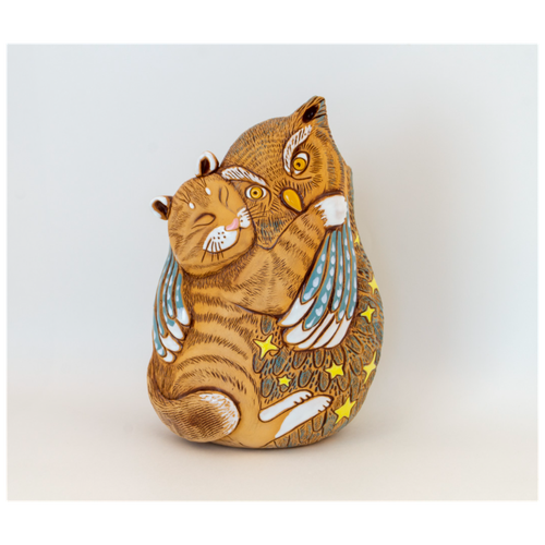 Авторское керамическое кашпо для цветов ручной работы, Кот с совой
