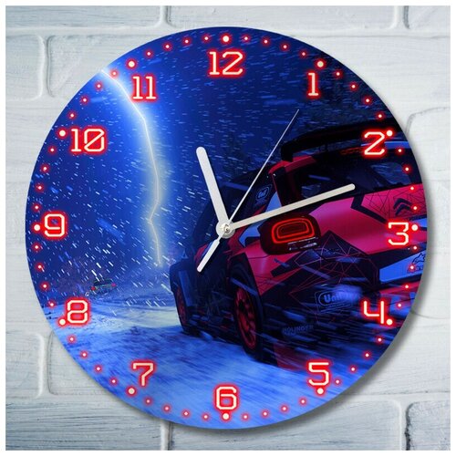 Настенные декоративные часы УФ с рисунком, диаметр 28см игры DiRT 5 (дёрт 5, гонки, машины, авто, PS, Xbox, PC, Switch) 4992