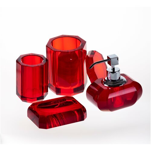 Набор аксессуаров для ванной комнаты K&B, 4 предмета, цвет: красный/хром