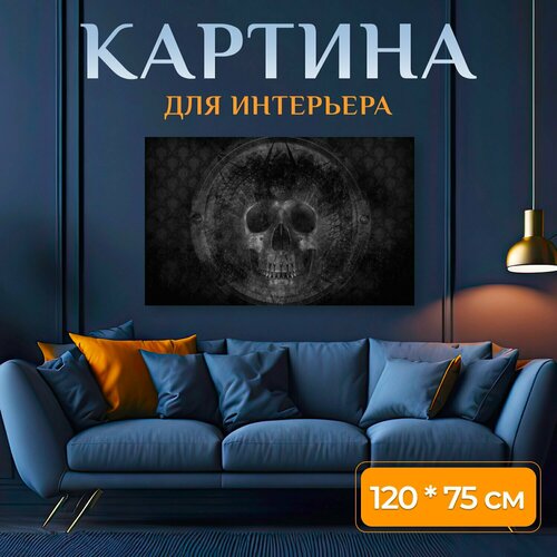 Картина на холсте "Лицо, тьма, череп" на подрамнике 120х75 см. для интерьера