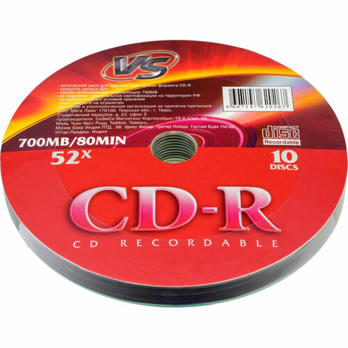 Носители информации CD-R 80 52x, VS, 10шт/уп
