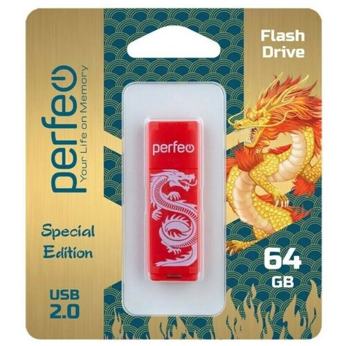 USB Флеш-накопитель USB накопитель Perfeo 64GB C04 Red Dragon