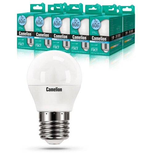 Упаковка светодиодных ламп 10 шт. Camelion 12072, E27, G45, 7 Вт, 4500 К